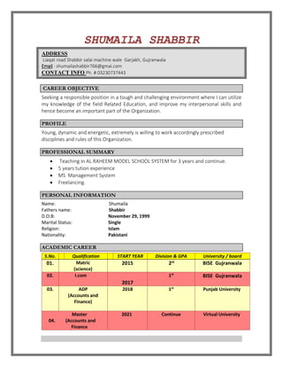 shumaila CV.docx