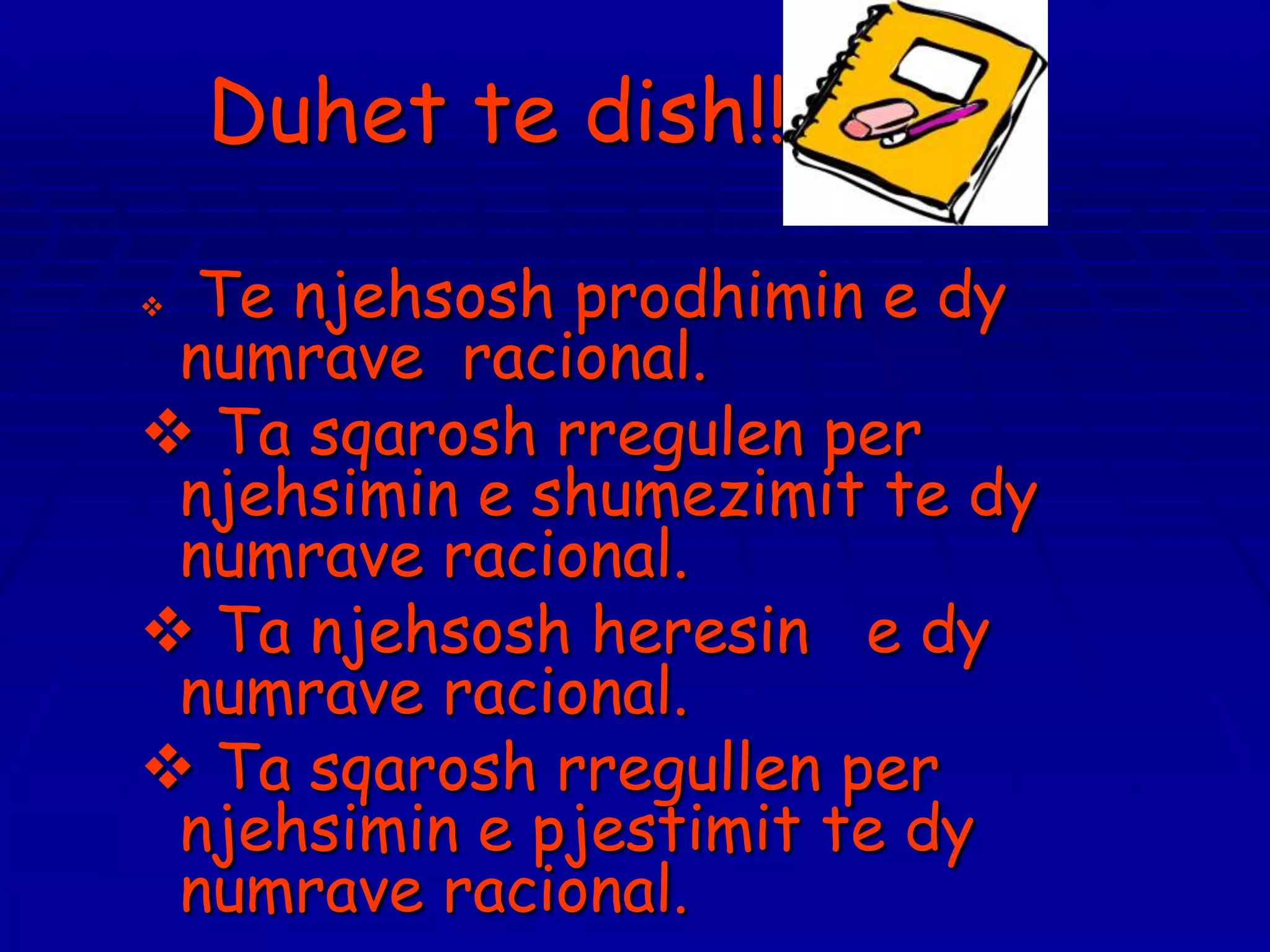 Shumzimi dhe pjestimi i numrave racionl! | PPT