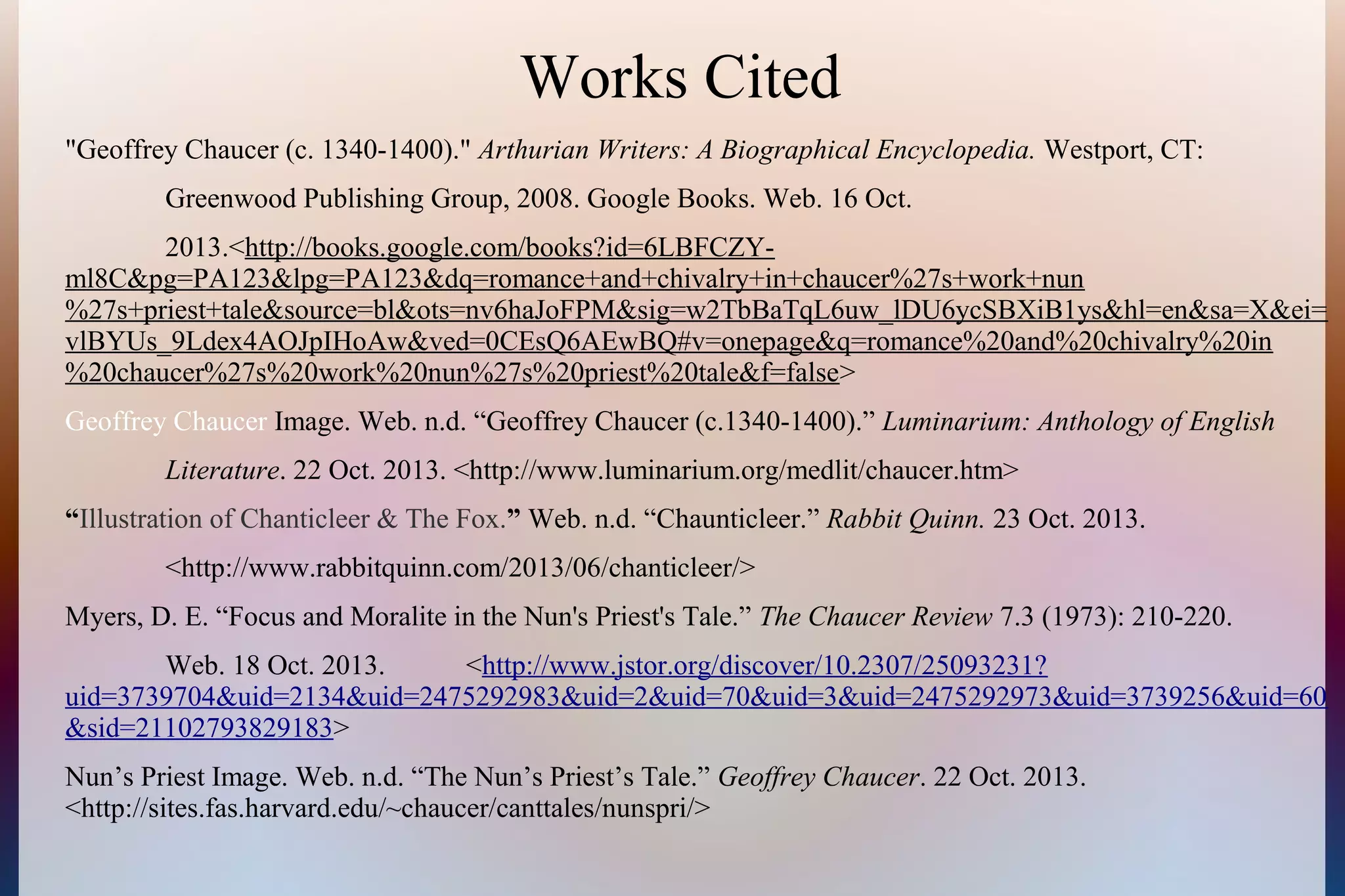 Stephanie Hunter's Nun's Priest's Tale Authentic Assessment | PPT