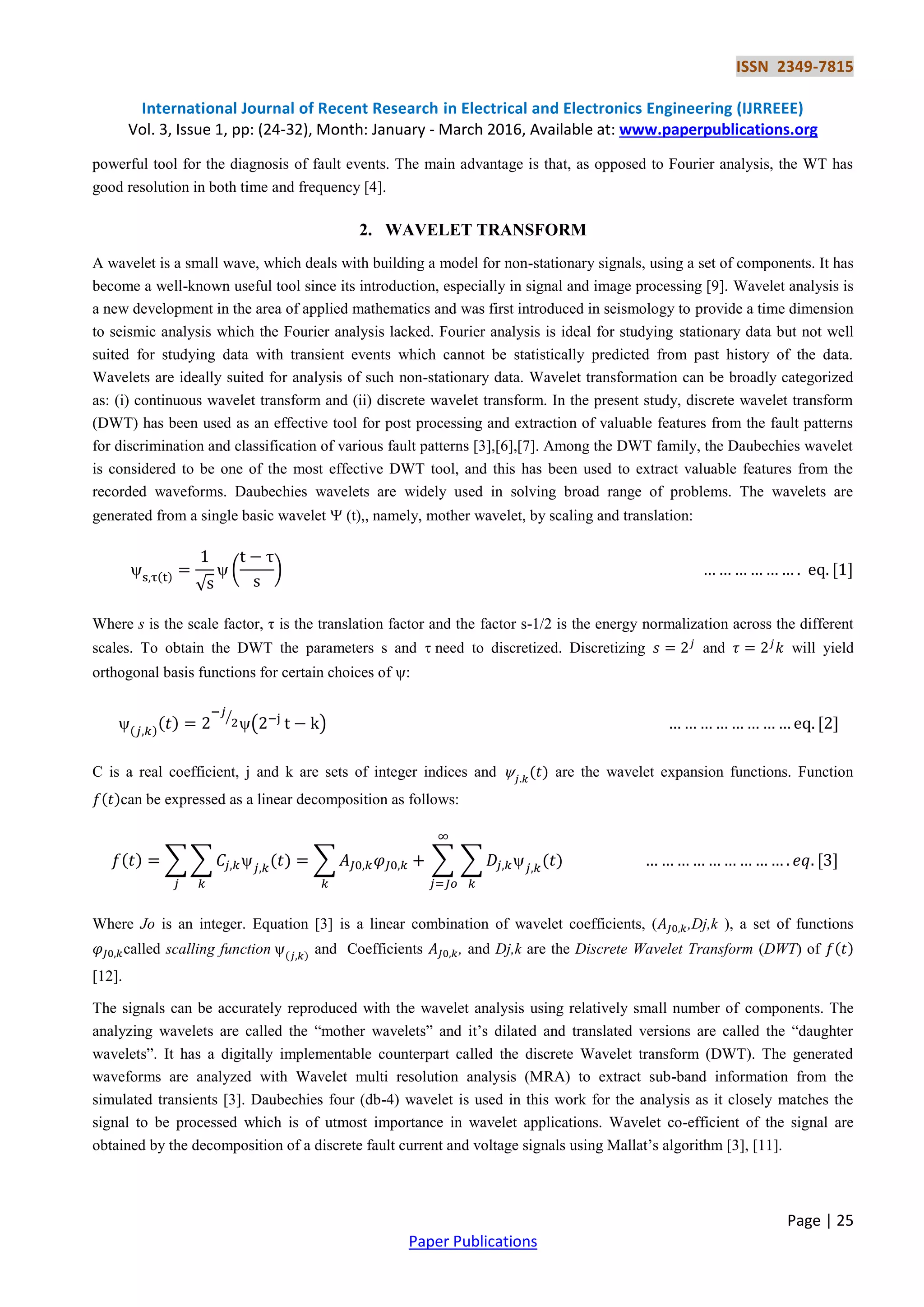 Shunt Faults Detection on Transmission Line by Wavelet | PDF