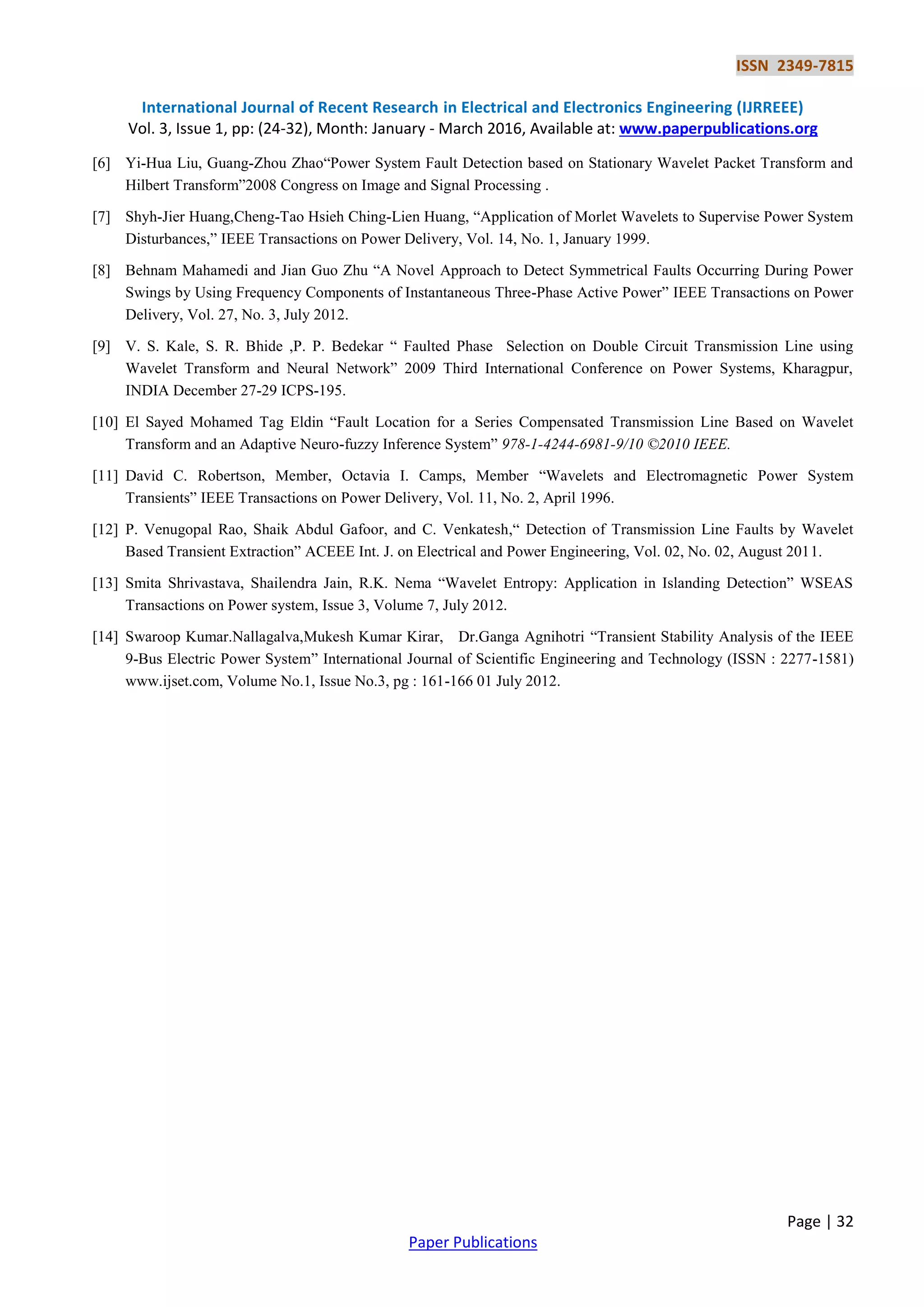 Shunt Faults Detection on Transmission Line by Wavelet | PDF
