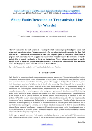 Shunt Faults Detection on Transmission Line by Wavelet | PDF