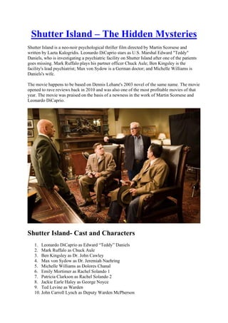 Shutter Island Cast And Crew