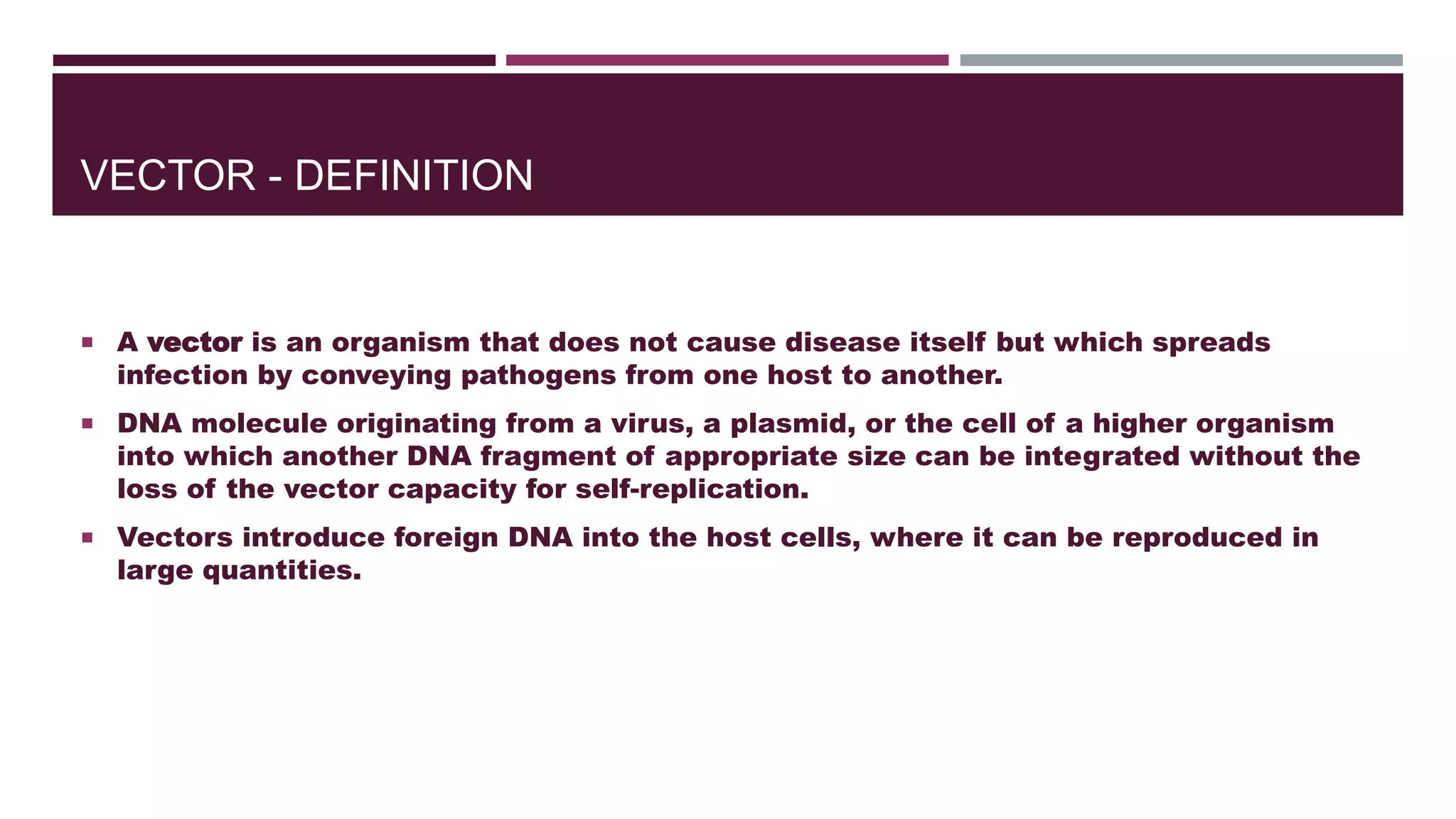 Shuttle vector - a plasmid vector used in rDNA technology. | PPTX