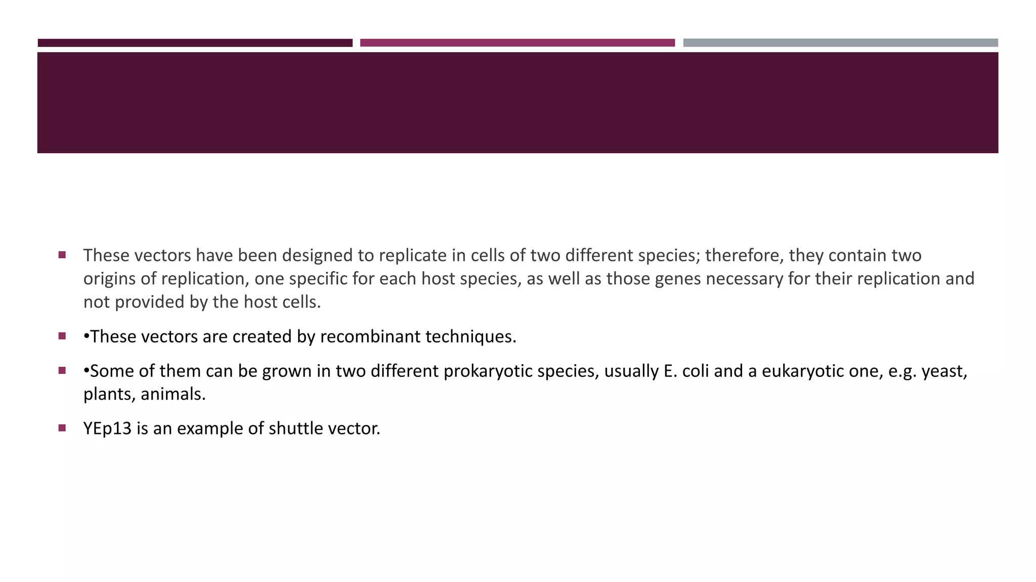 Shuttle vector - a plasmid vector used in rDNA technology. | PPTX