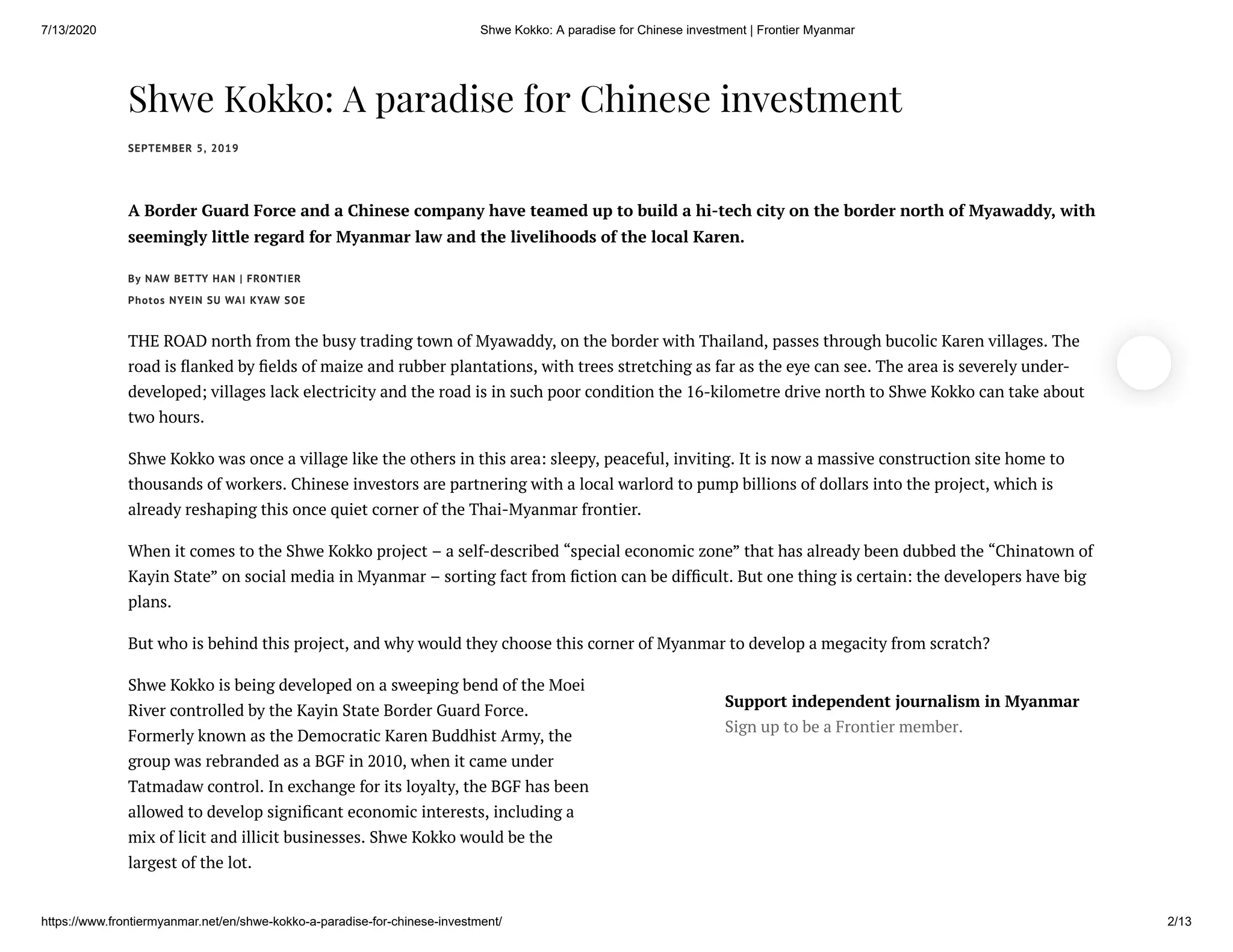 SHWE KOKKO BORDER KAYIN STATE PROJECT COLLECTION | PDF