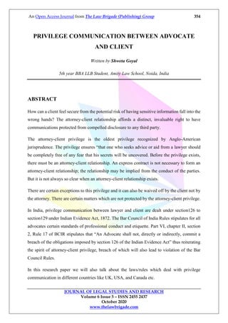 PRIVILEGE COMMUNICATION BETWEEN ADVOCATE AND CLIENT | PDF