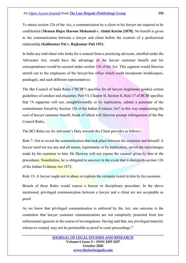 PRIVILEGE COMMUNICATION BETWEEN ADVOCATE AND CLIENT | PDF
