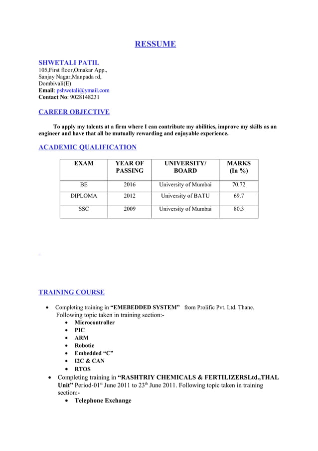 Shweta resume | DOC | Civil Engineering Industry | Industries