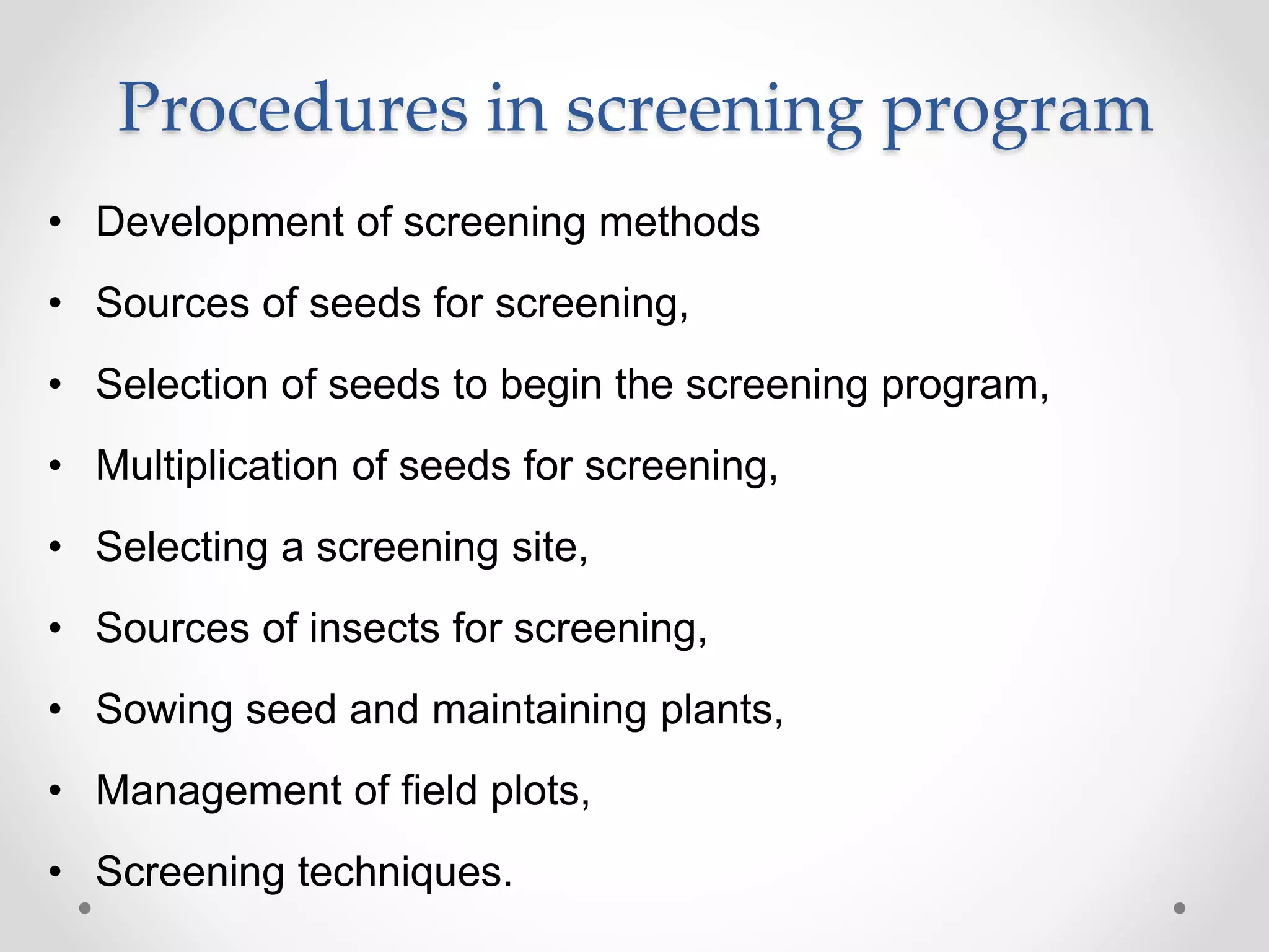 Screening Techniques for Different Insect Pests in Crop Plants | PPTX