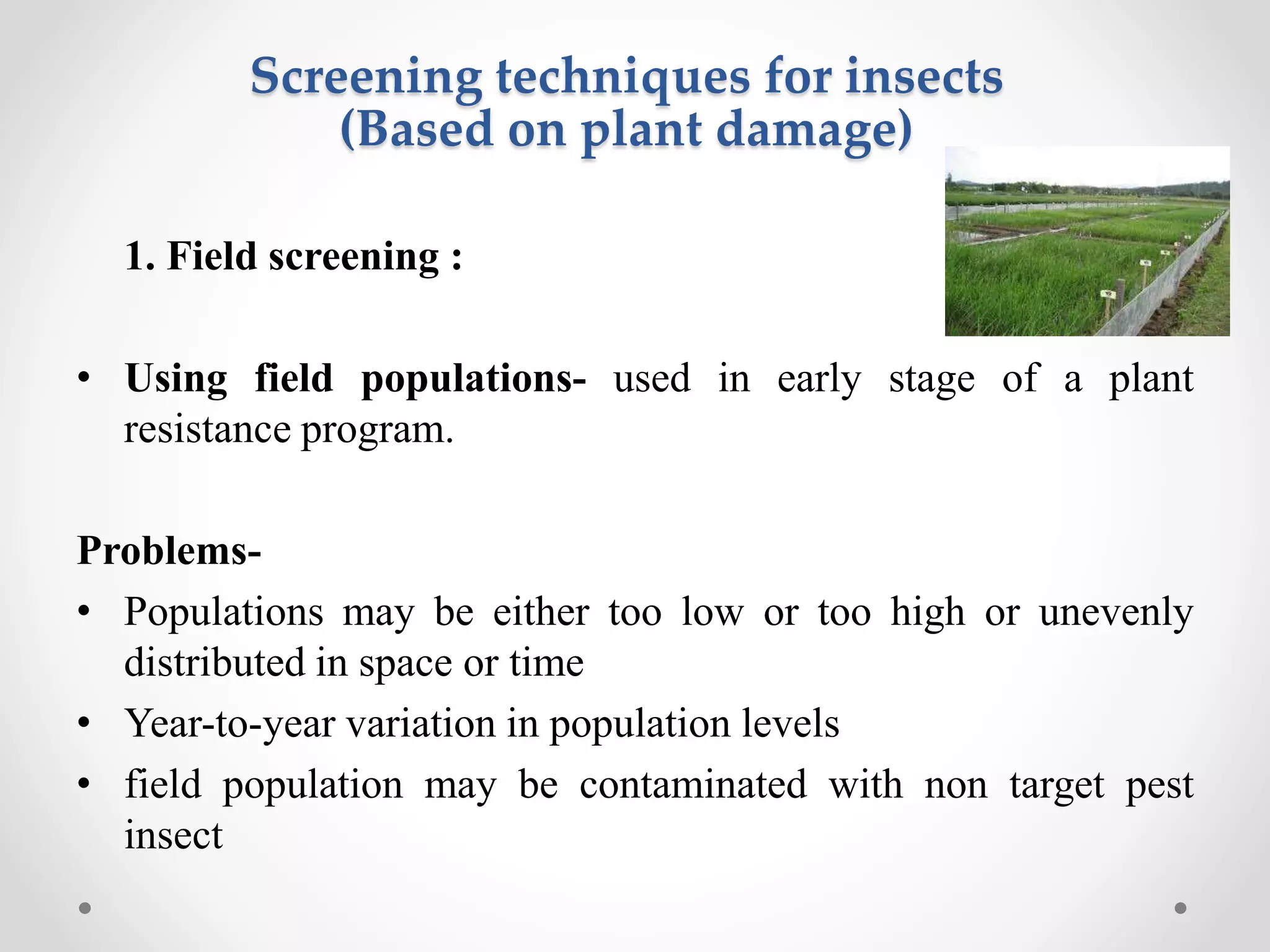 Screening Techniques for Different Insect Pests in Crop Plants | PPTX