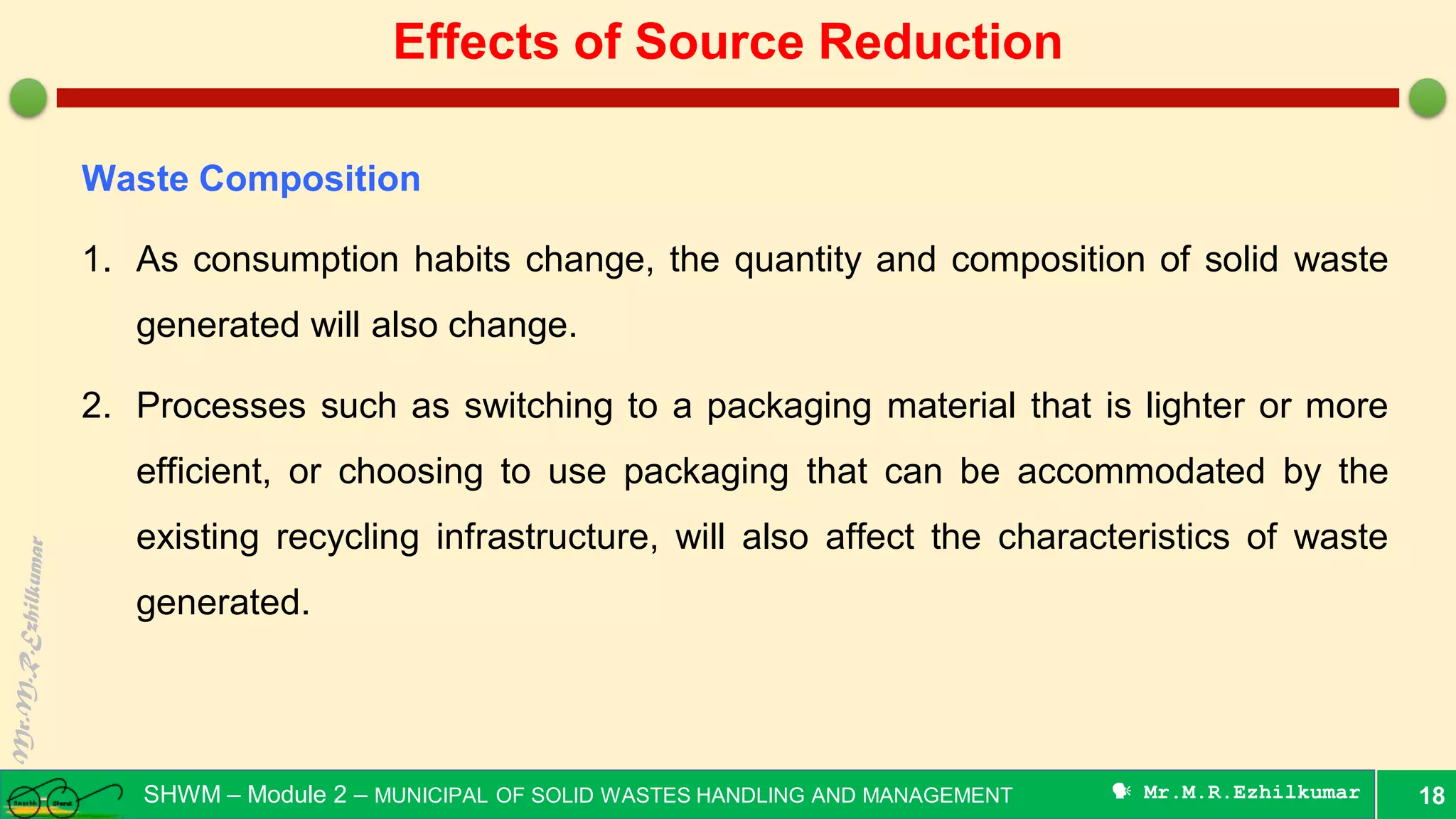 Source reduction of wastes - Municipal Solid Wastes | PDF