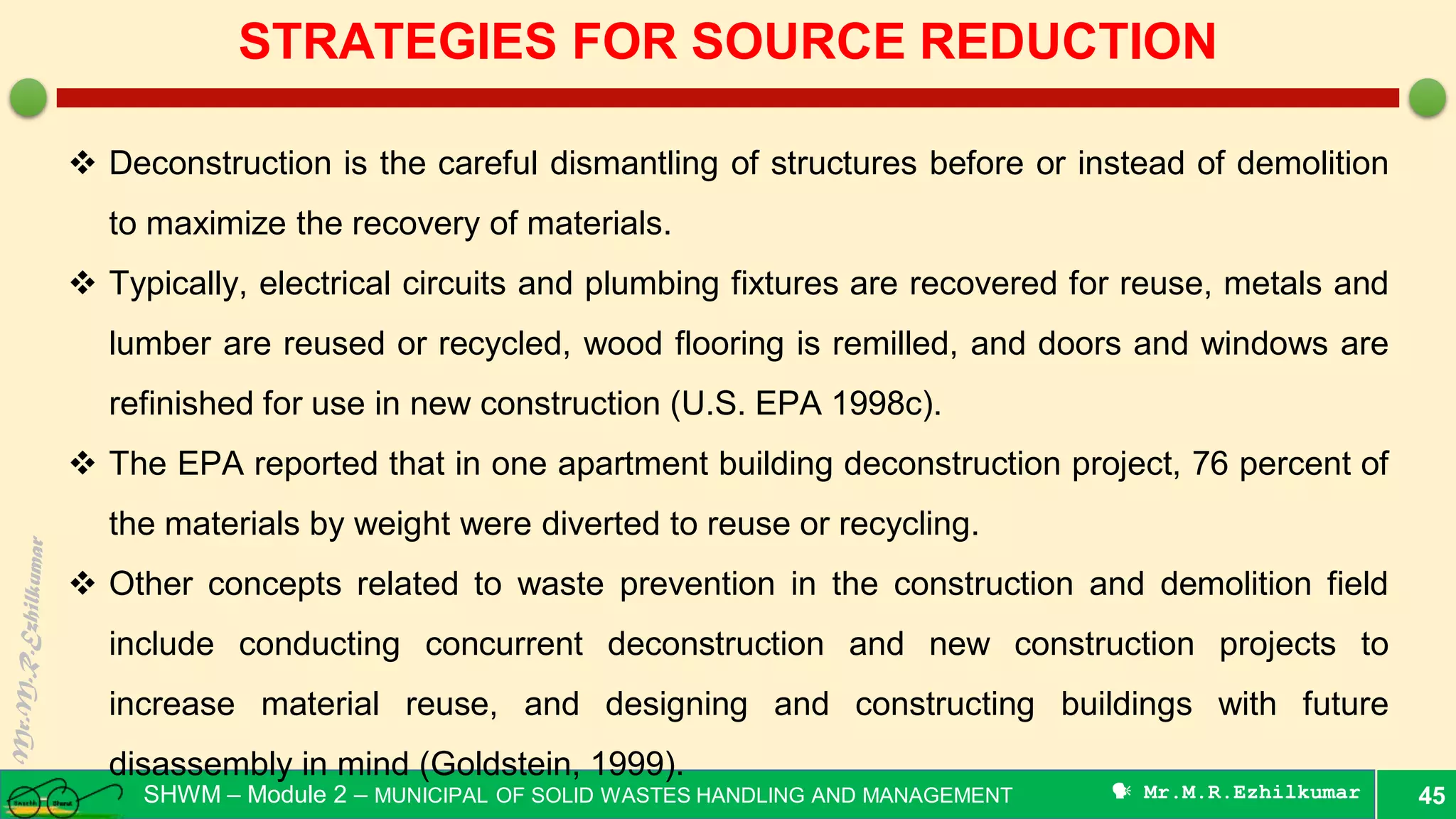 Source reduction of wastes - Municipal Solid Wastes | PPT
