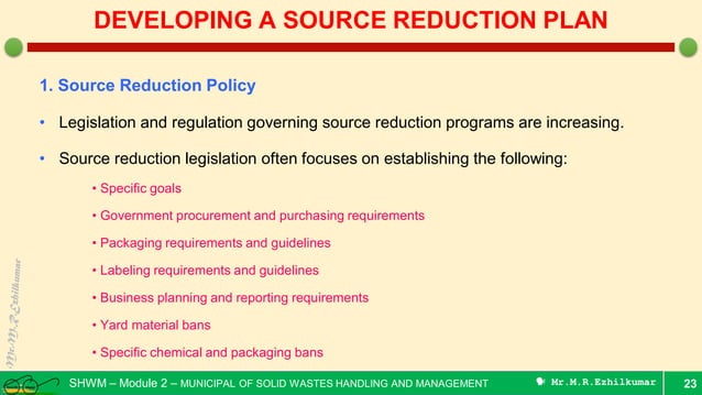 Source reduction of wastes - Municipal Solid Wastes | PPT