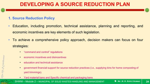 Source reduction of wastes - Municipal Solid Wastes | PPT