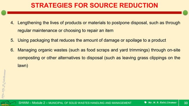Source reduction of wastes - Municipal Solid Wastes | PPT