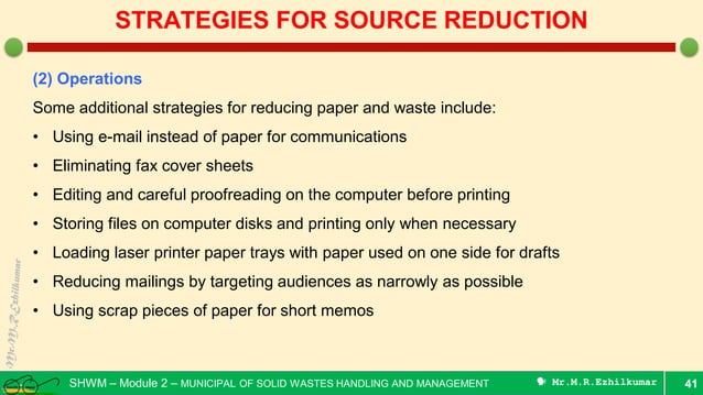 Source reduction of wastes - Municipal Solid Wastes | PPT