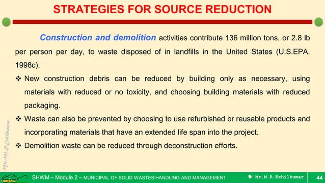 Source reduction of wastes - Municipal Solid Wastes | PPT