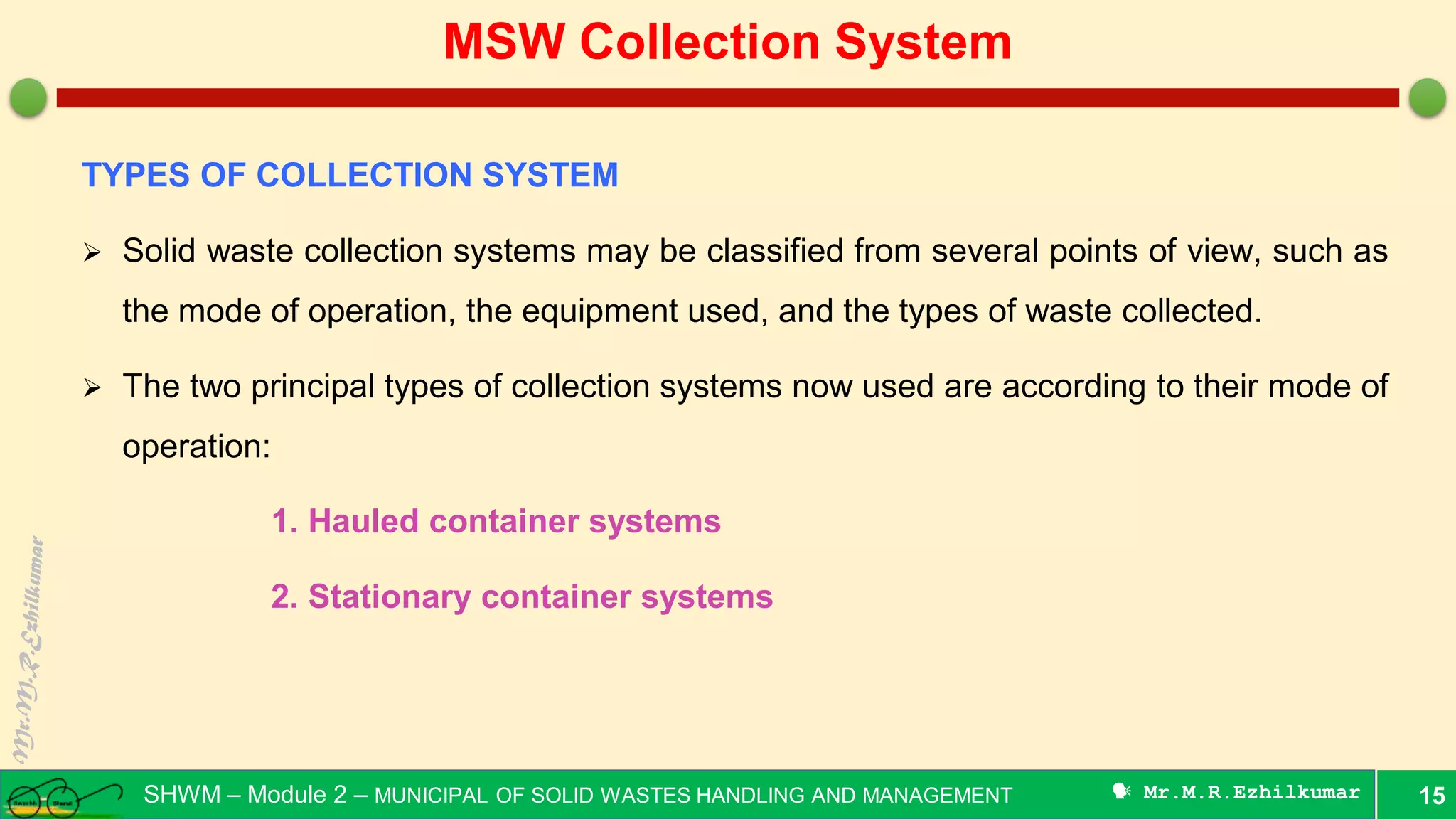 Types of Collection system & its Analysis - Municipal Solid Wastes | PDF