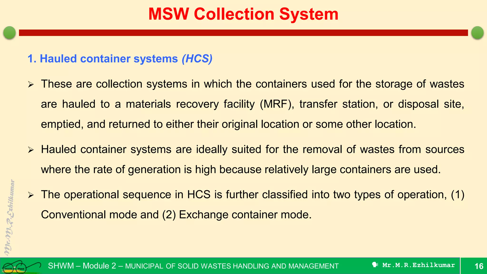 Types of Collection system & its Analysis - Municipal Solid Wastes | PDF