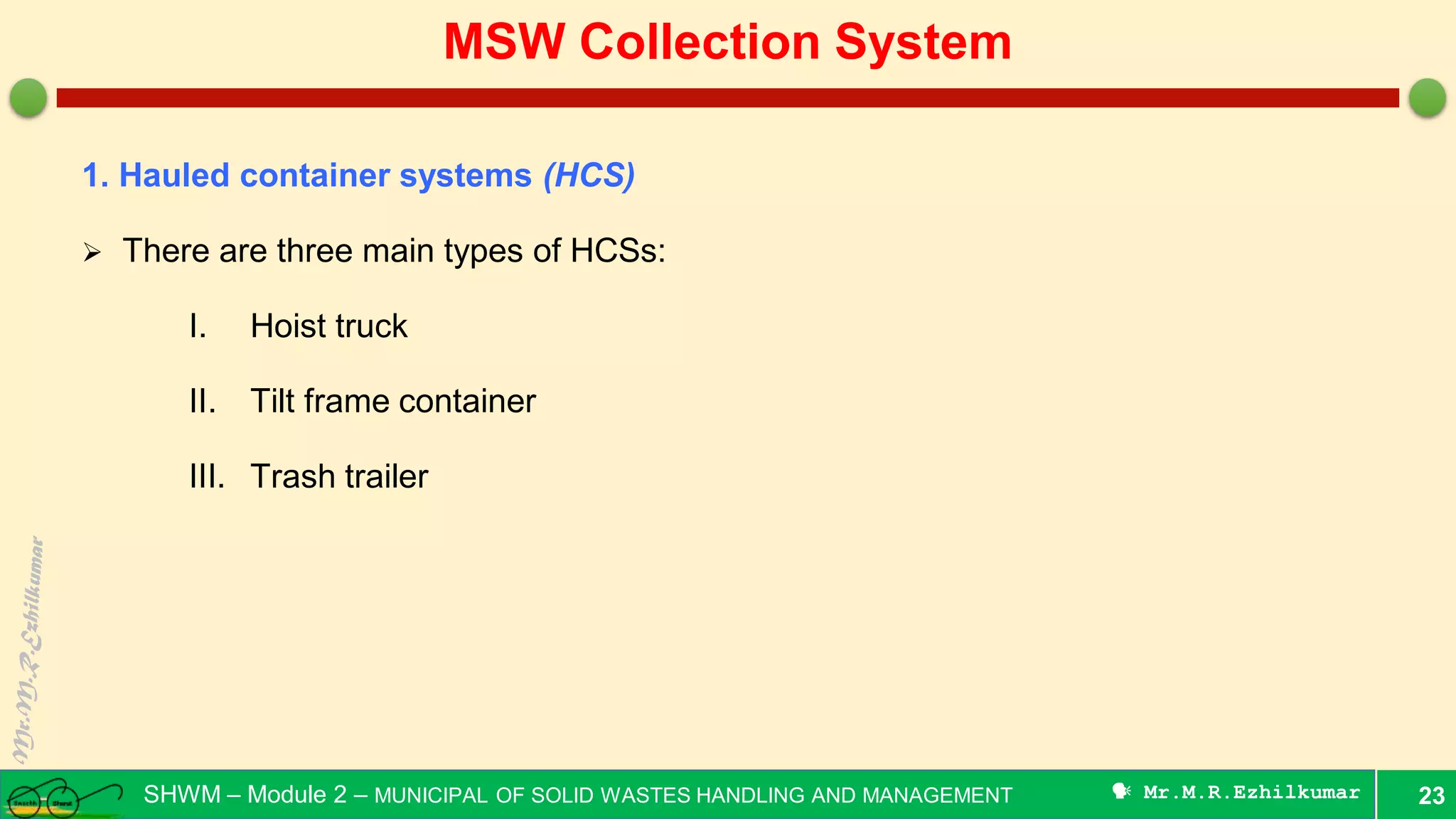 Types of Collection system & its Analysis - Municipal Solid Wastes | PDF