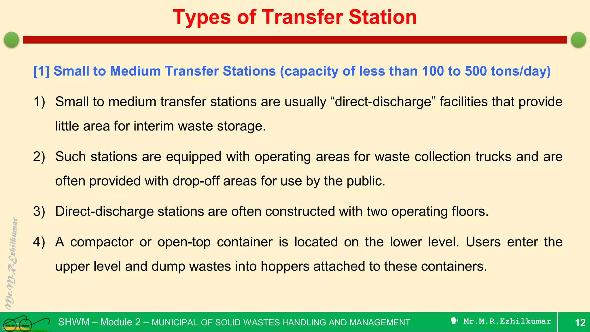 Types of transfer stations - Municipal Solid Wastes | PDF