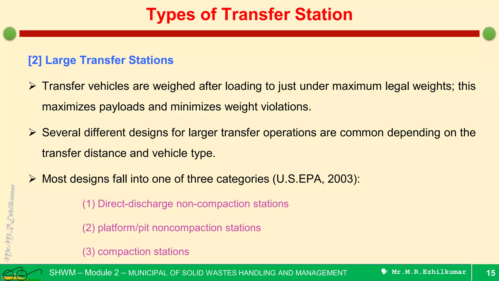 Types of transfer stations - Municipal Solid Wastes | PDF