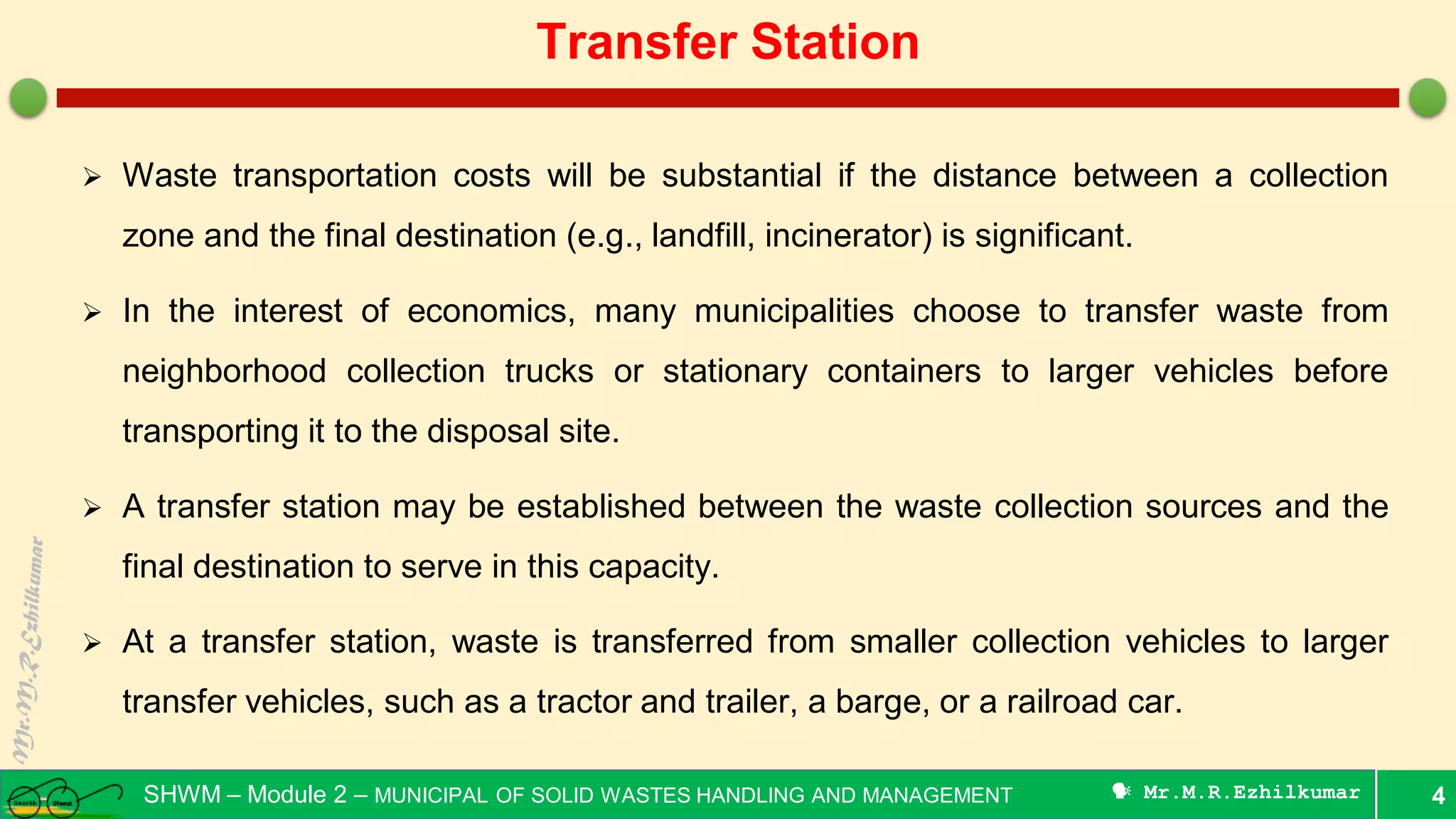 Types of transfer stations - Municipal Solid Wastes | PDF