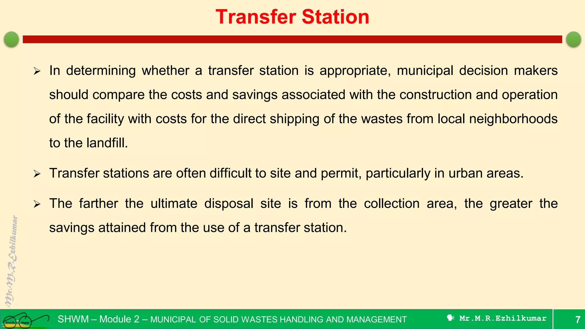 Types of transfer stations - Municipal Solid Wastes | PDF