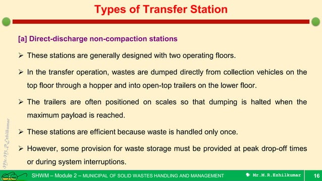 Types of transfer stations - Municipal Solid Wastes | PDF