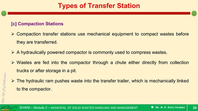 Types of transfer stations - Municipal Solid Wastes | PDF