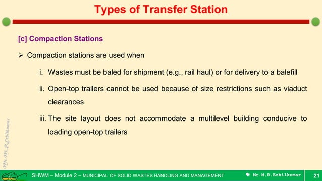 Types of transfer stations - Municipal Solid Wastes | PDF