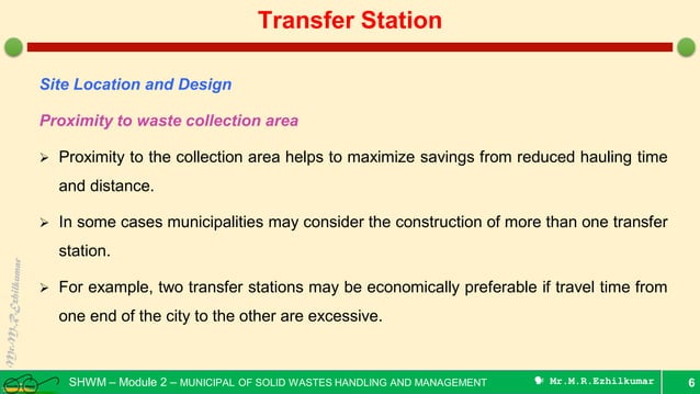 Location of transfer station - Municipal Solid Wastes | PDF