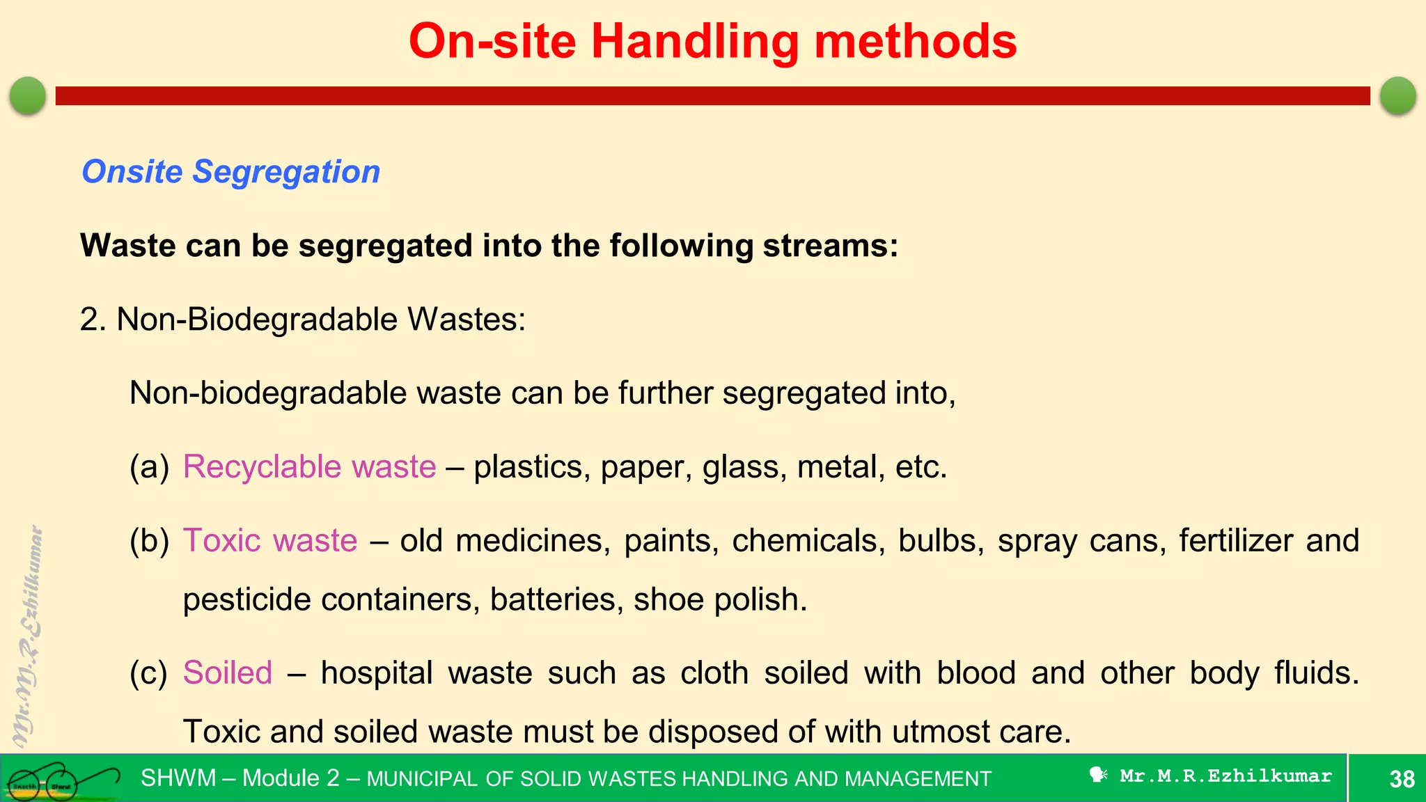 On-site handling methods - Municipal Solid Wastes | PDF
