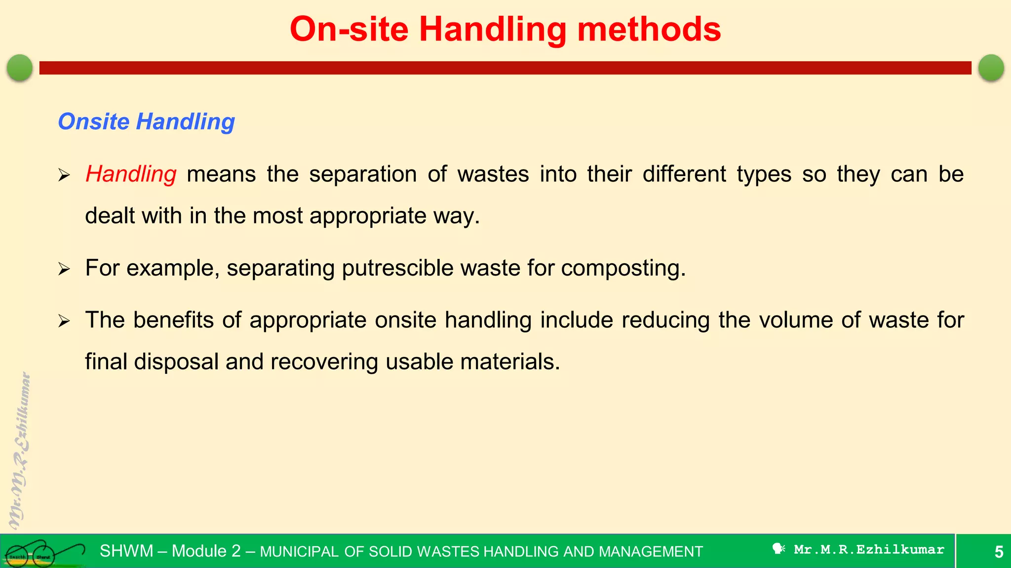On-site handling methods - Municipal Solid Wastes | PDF