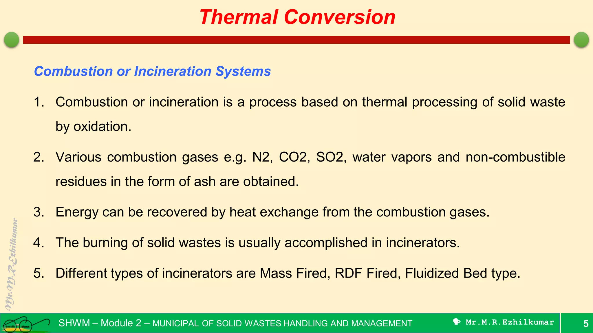 Fundamentals of thermal processing - Municipal Solid Wastes | PDF