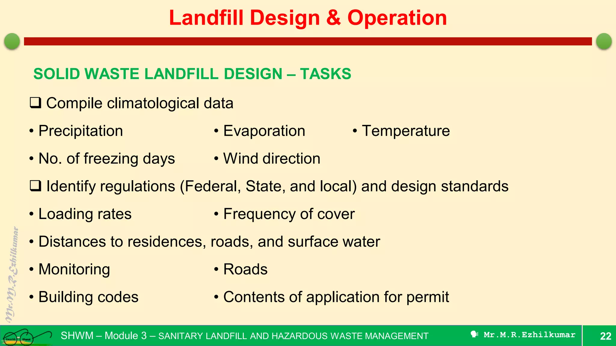 Preliminary design and operation of sanitary landfill | PDF