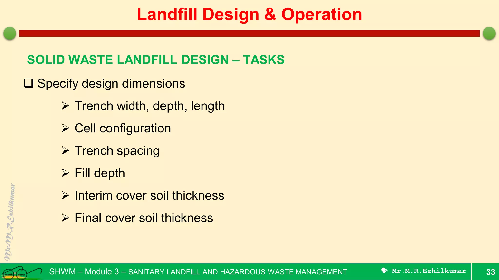 Preliminary design and operation of sanitary landfill | PDF