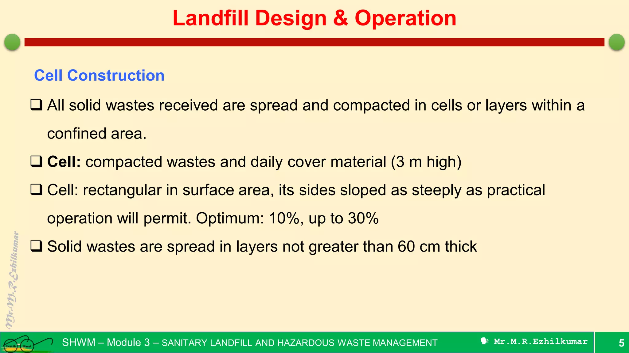 Preliminary design and operation of sanitary landfill | PDF