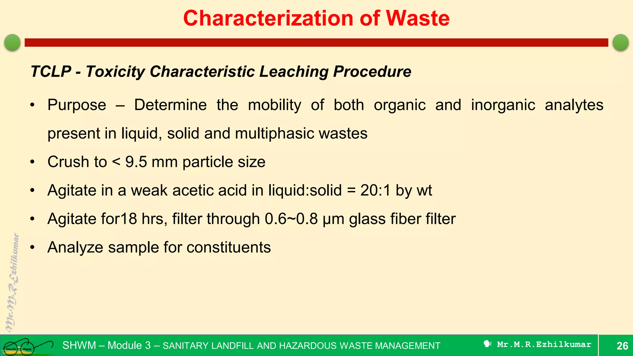 Hazardous wastes - Characterisation & TCLP | PDF
