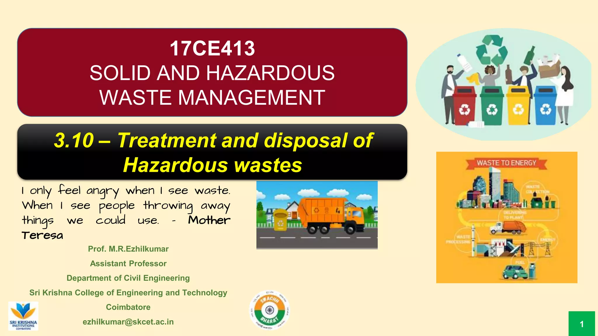 Treatment and disposal of Hazardous wastes | PDF