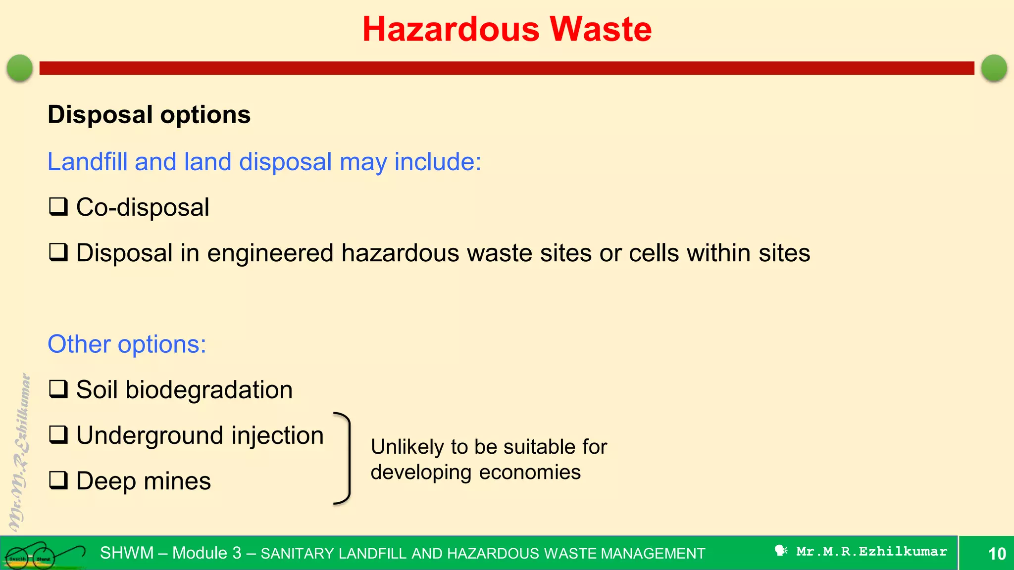 Treatment and disposal of Hazardous wastes | PDF