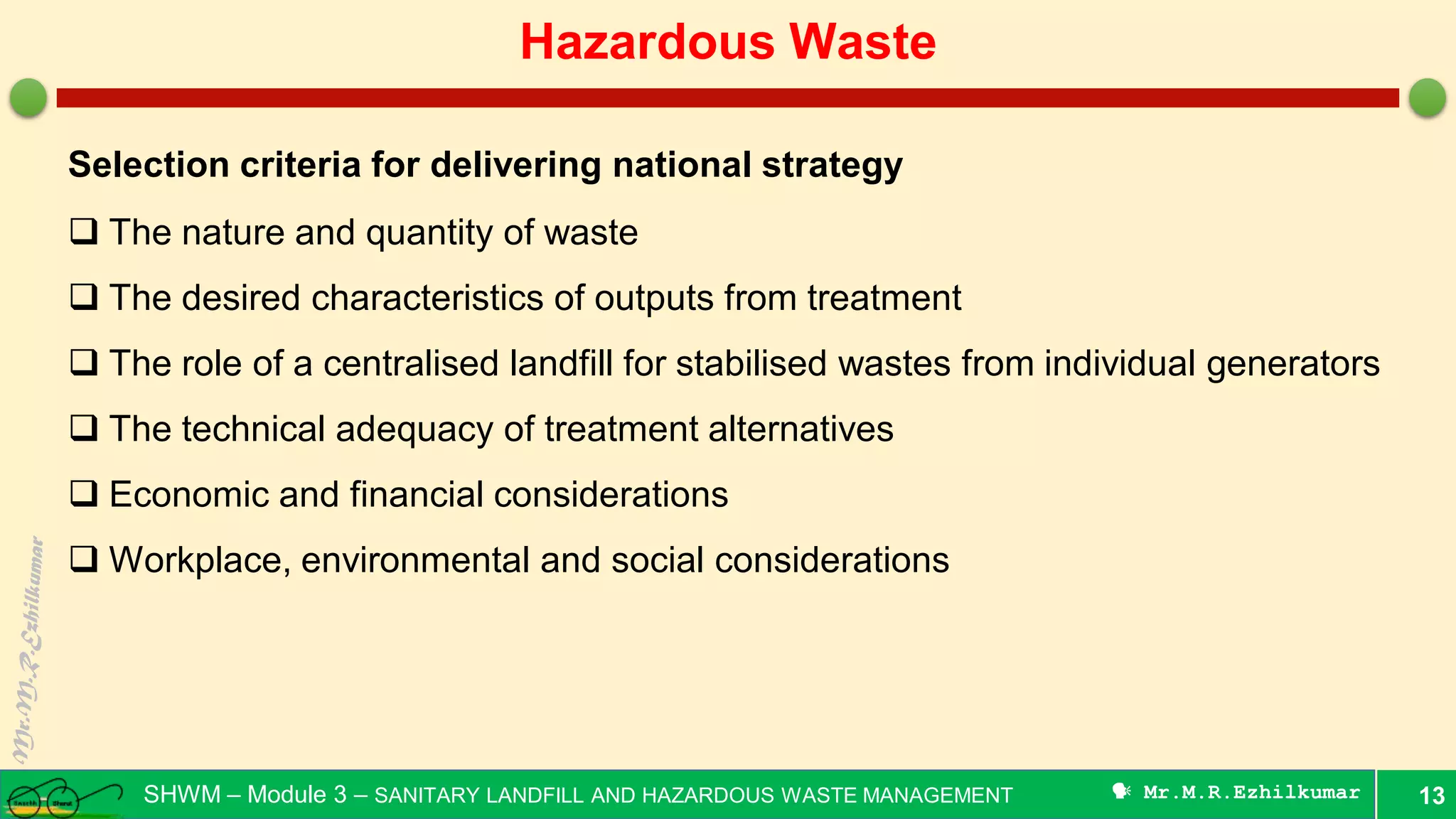 Treatment and disposal of Hazardous wastes | PDF