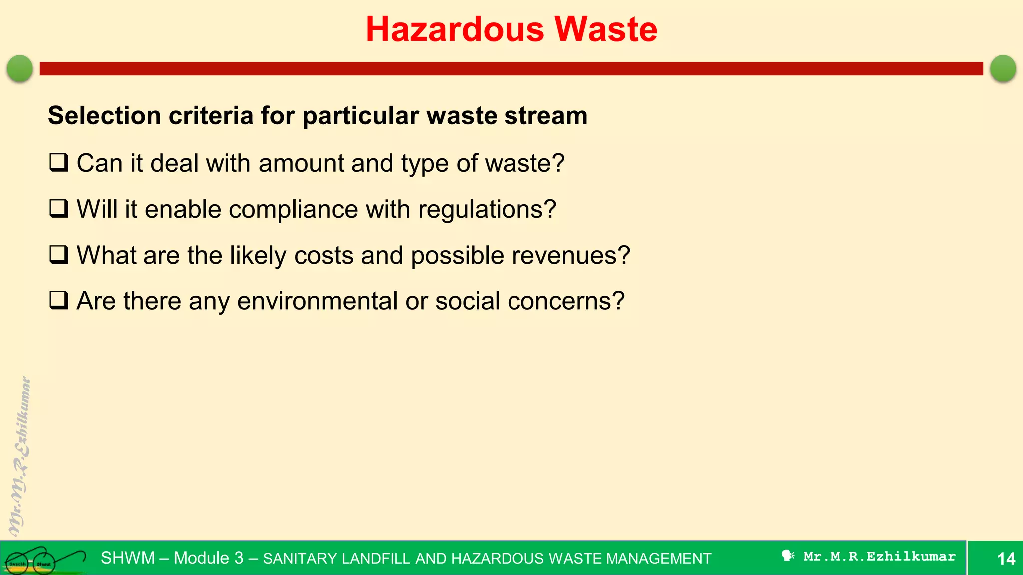 Treatment and disposal of Hazardous wastes | PDF