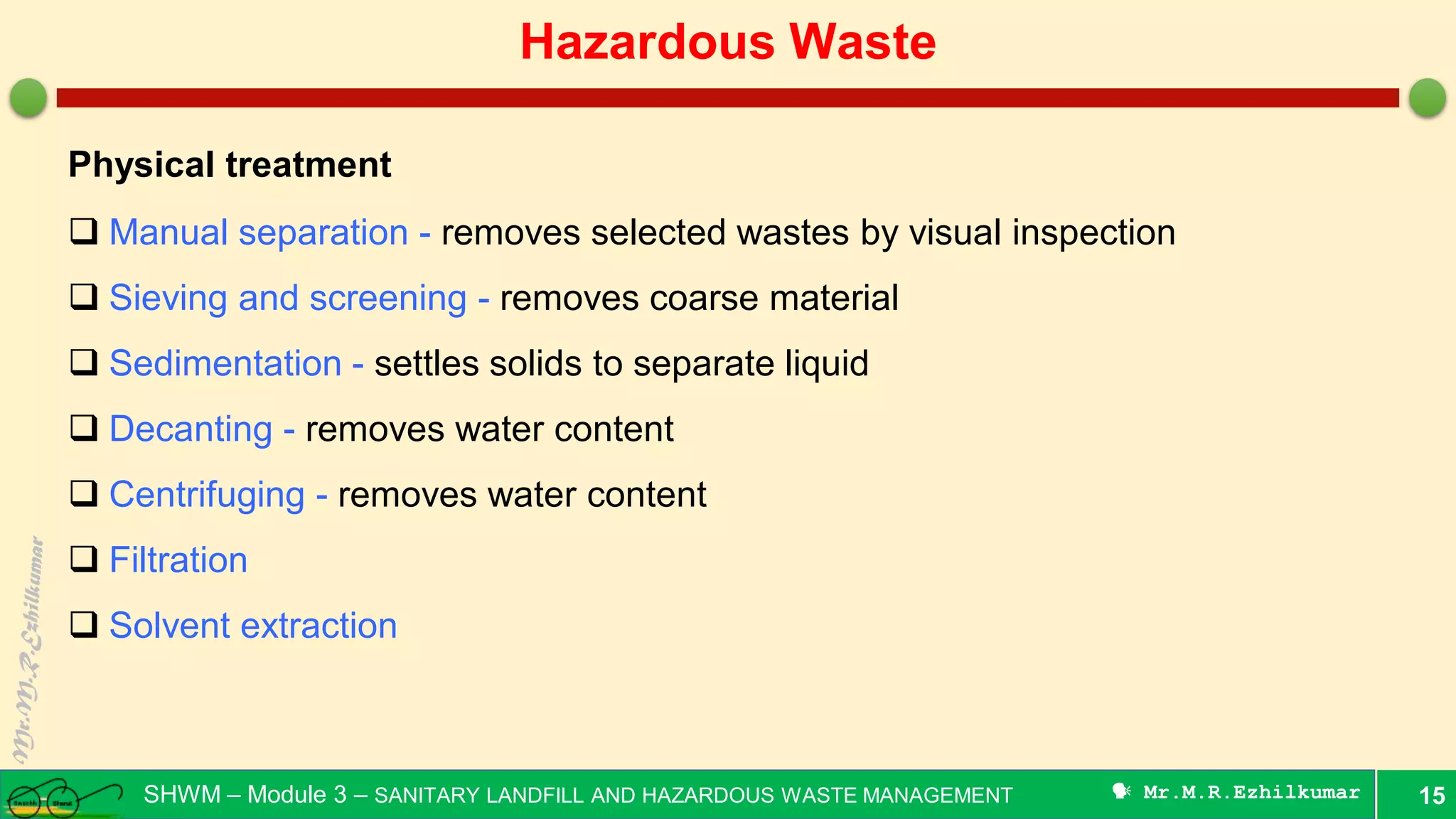 Treatment and disposal of Hazardous wastes | PDF