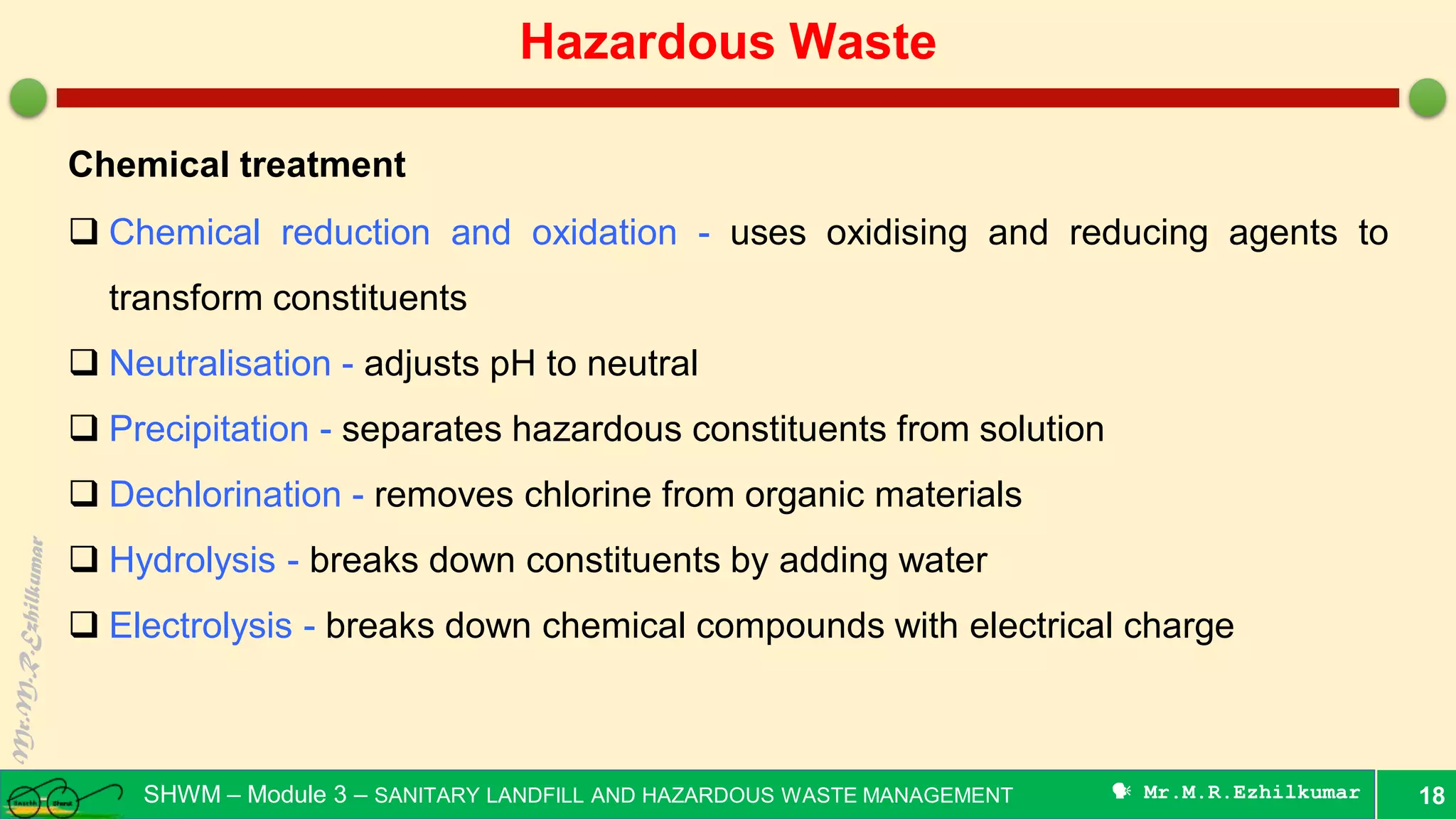 Treatment and disposal of Hazardous wastes | PDF