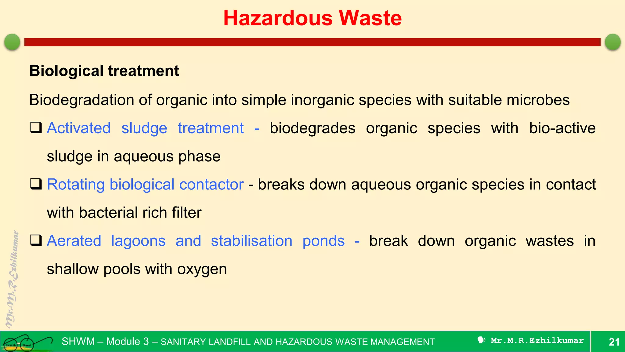 Treatment and disposal of Hazardous wastes | PDF