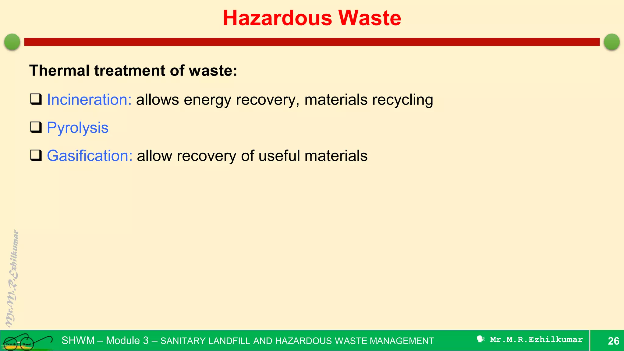 Treatment and disposal of Hazardous wastes | PDF