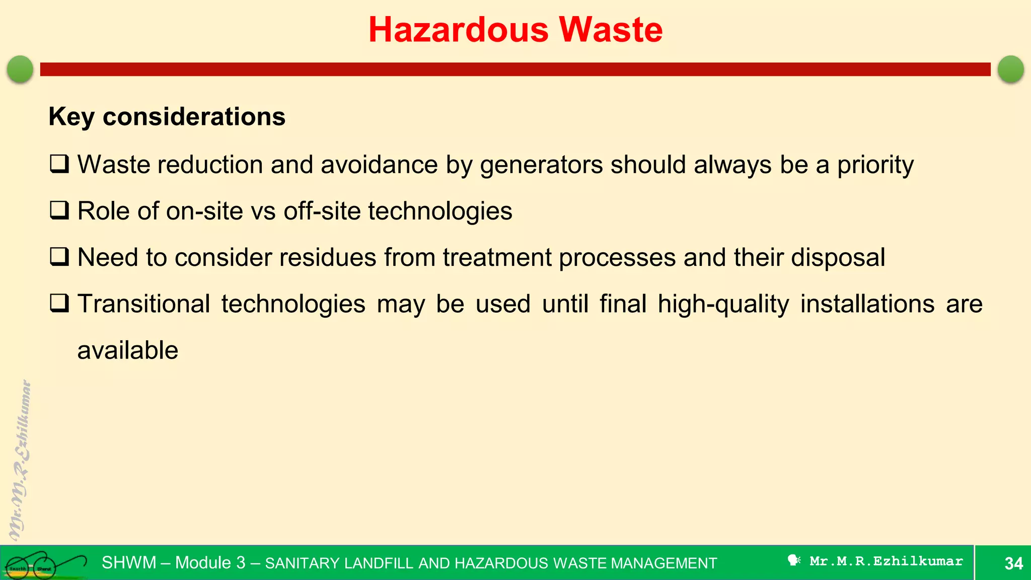 Treatment and disposal of Hazardous wastes | PDF