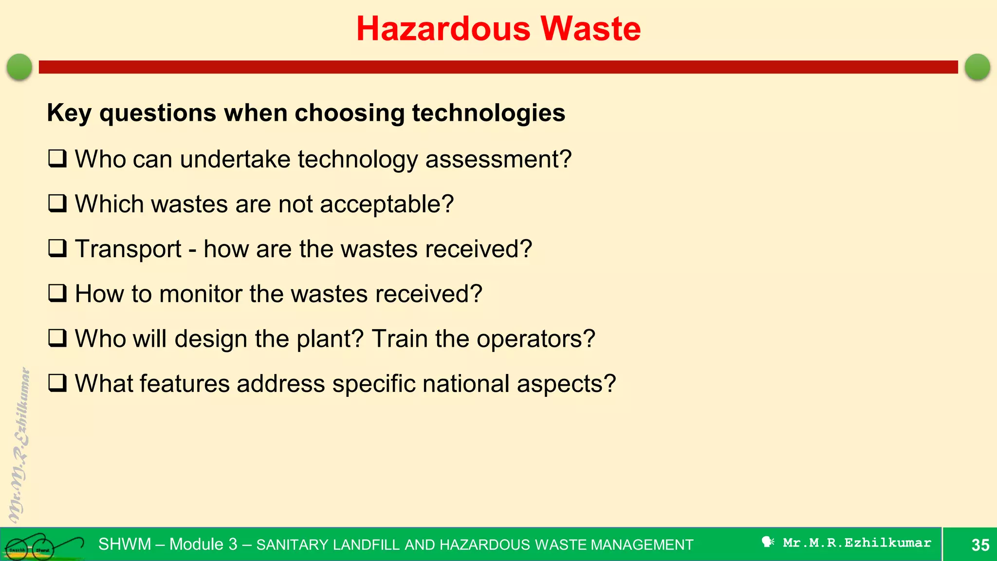 Treatment and disposal of Hazardous wastes | PDF